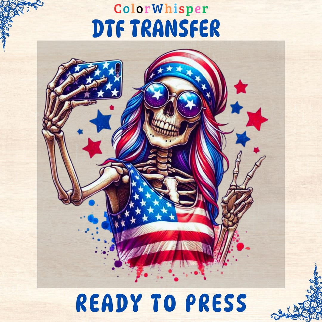 Patriotic Skeleton Girl DTF Transfer: 4th of July Heat Press Print - Etsy