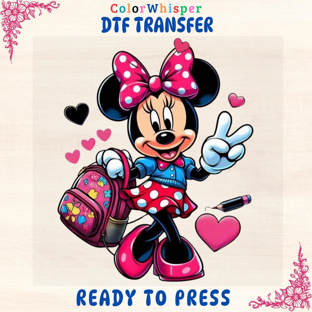 Back to School Minnie DTF Transfer, Disney Minnie Inspired School ...
