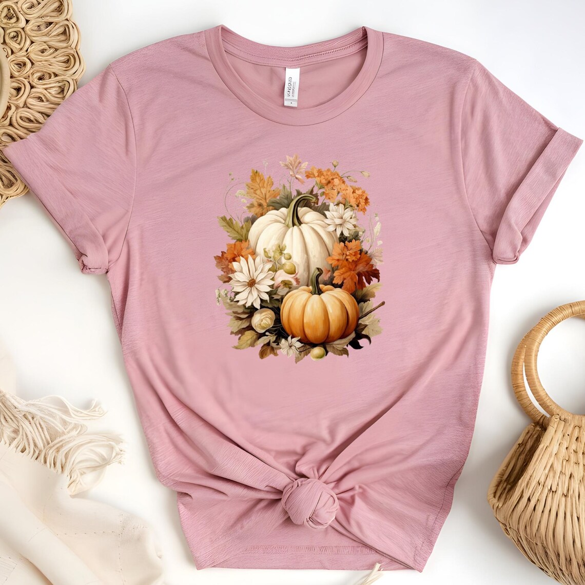Fall Pumpkin Floral DTF Transfer: Cozy Autumn Iron-on Design - Etsy