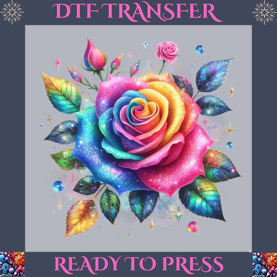 Glitter Rose DTF Transfers, Artwork for Design Her Gifts, Glitter White ...