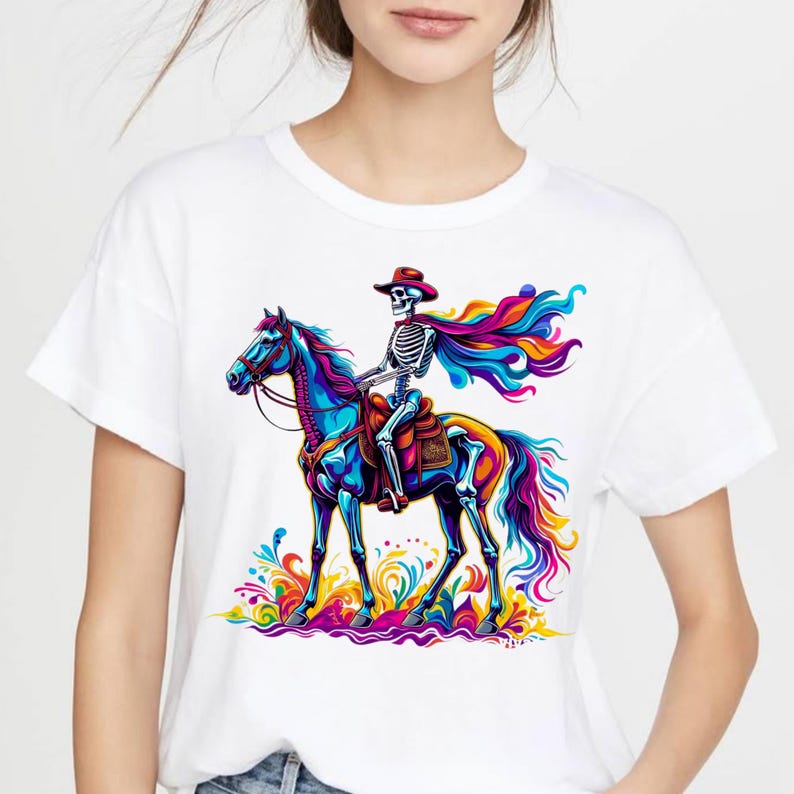 Neon Western Horse DTF Transfer: Skeleton Cowboy Iron-on - Etsy