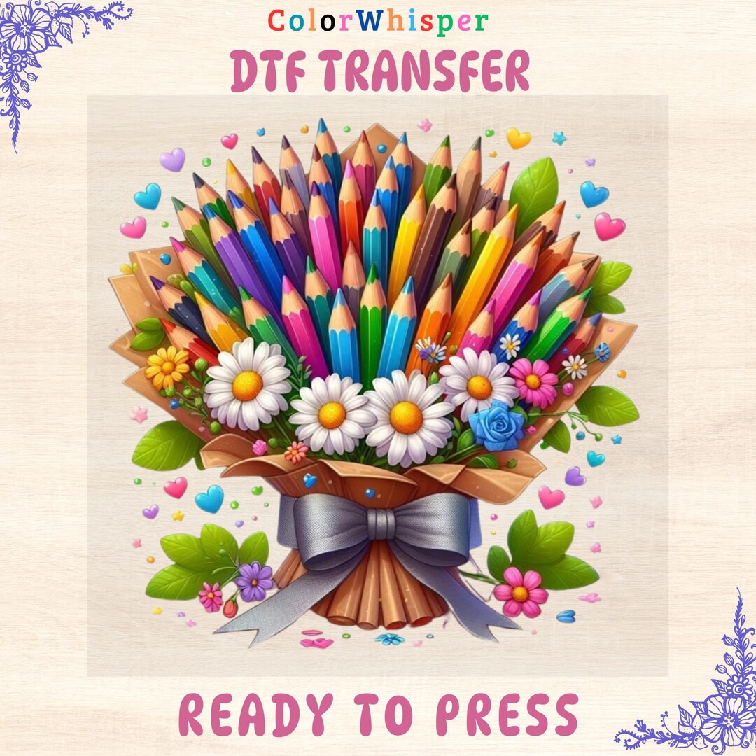 Pencil Bouquet DTF Transfer: Back to School Teacher Iron On, DIY ...