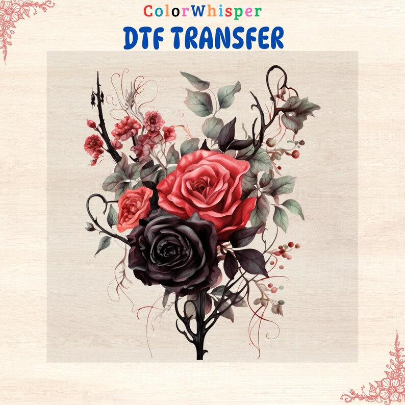 Gothic Rose DTF Transfer: Valentine's Day Ready to Press - Etsy