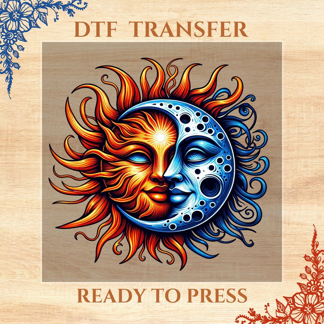 Sun and Moon DTF Transfers I Celestial Sun and Moon Design Ready to ...