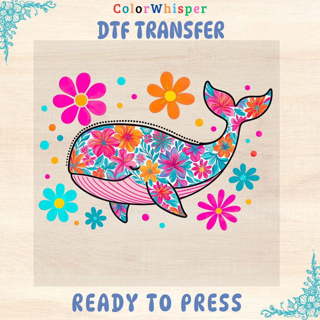 Floral Whale DTF Transfer • Tropical Summer Beach Iron-on • DIY Ocean ...
