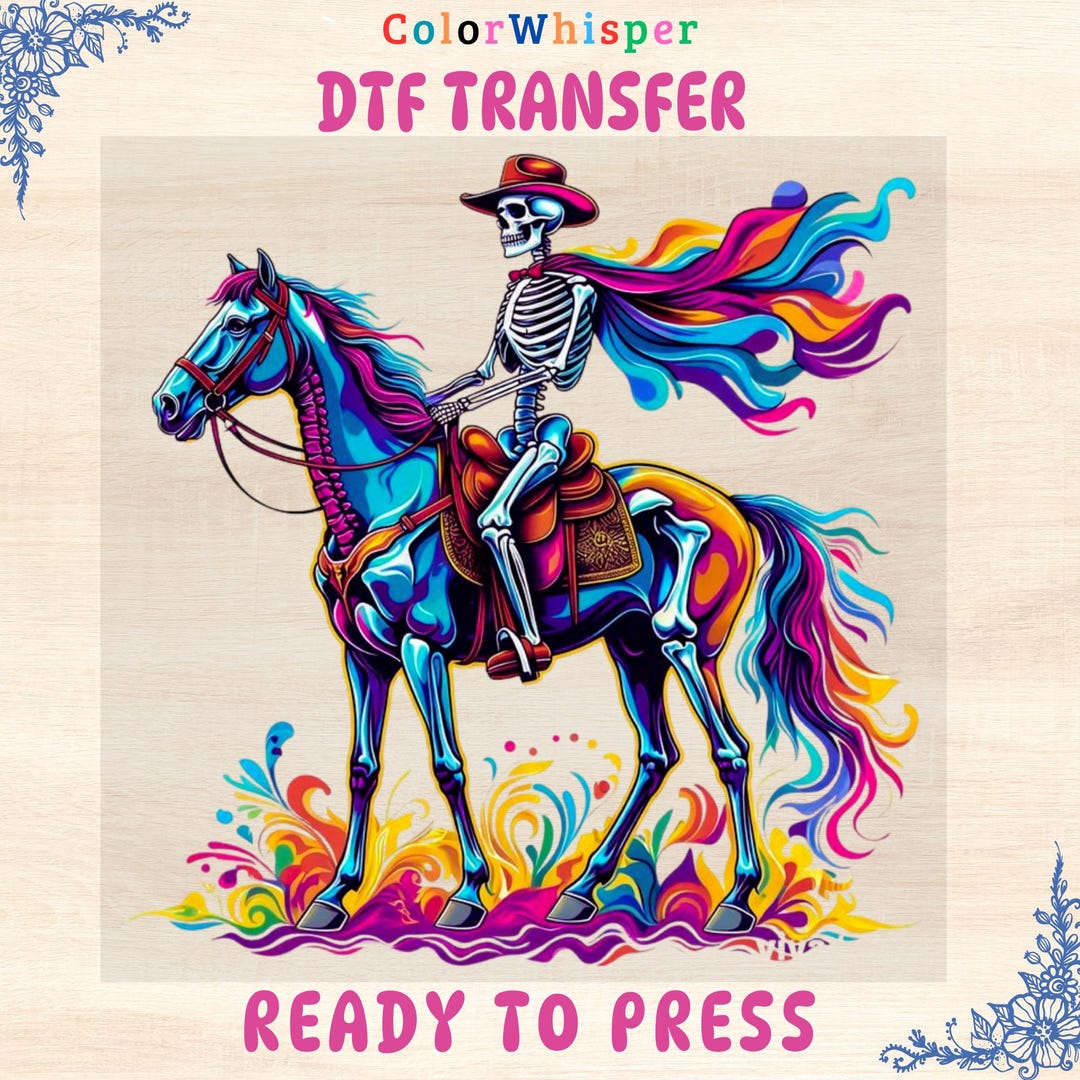 Neon Western Horse DTF Transfer: Skeleton Cowboy Iron-on - Etsy