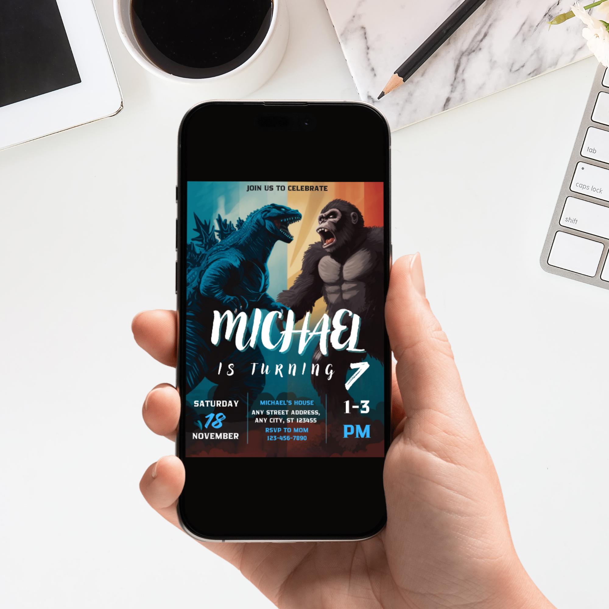 Godzilla Birthday Invitation, Godzilla Digital Invitation, Godzilla X ...