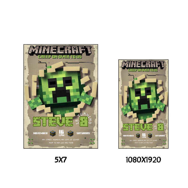 Minecrafter Birthday Invitation, Minecrafter Party, Creeper Invite ...