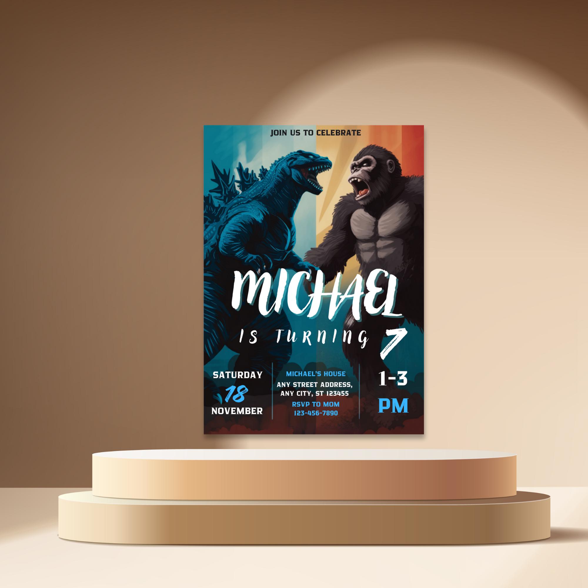 Godzilla Birthday Invitation, Godzilla Digital Invitation, Godzilla X ...