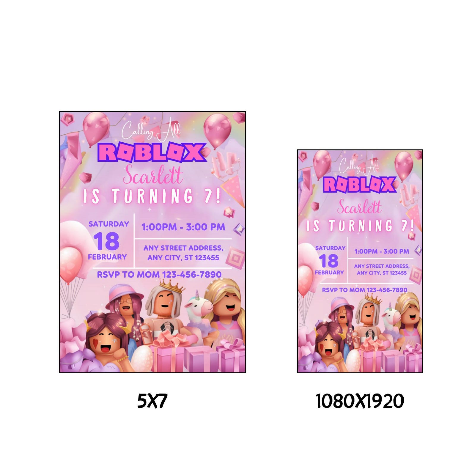 Editable Roblox Girl Invitation, Roblox Girl Birthday Party Theme ...