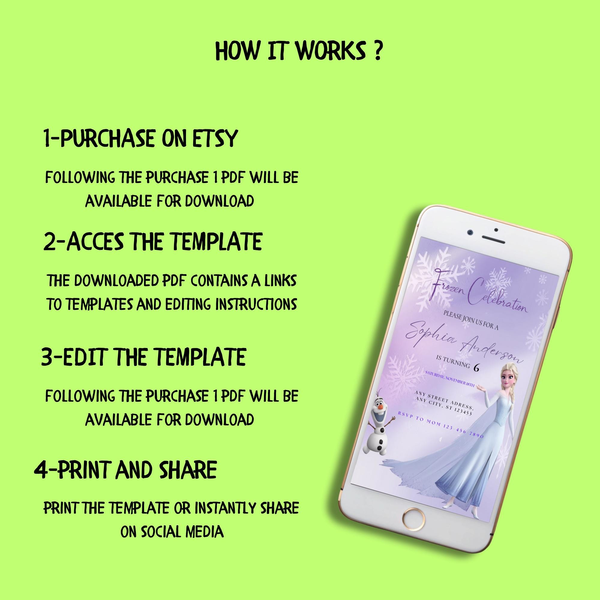 Editable Frozen Birthday Invitation Template, Princess Elsa Girl Evite ...