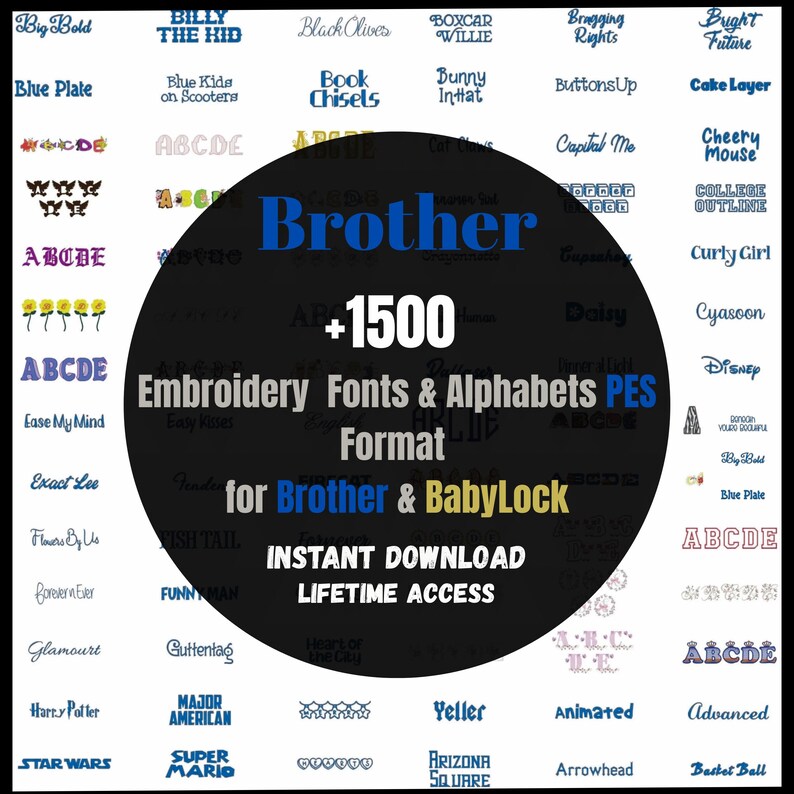 Machine Embroidery Fonts for Brother & Babylock –PES Format – Instant ...