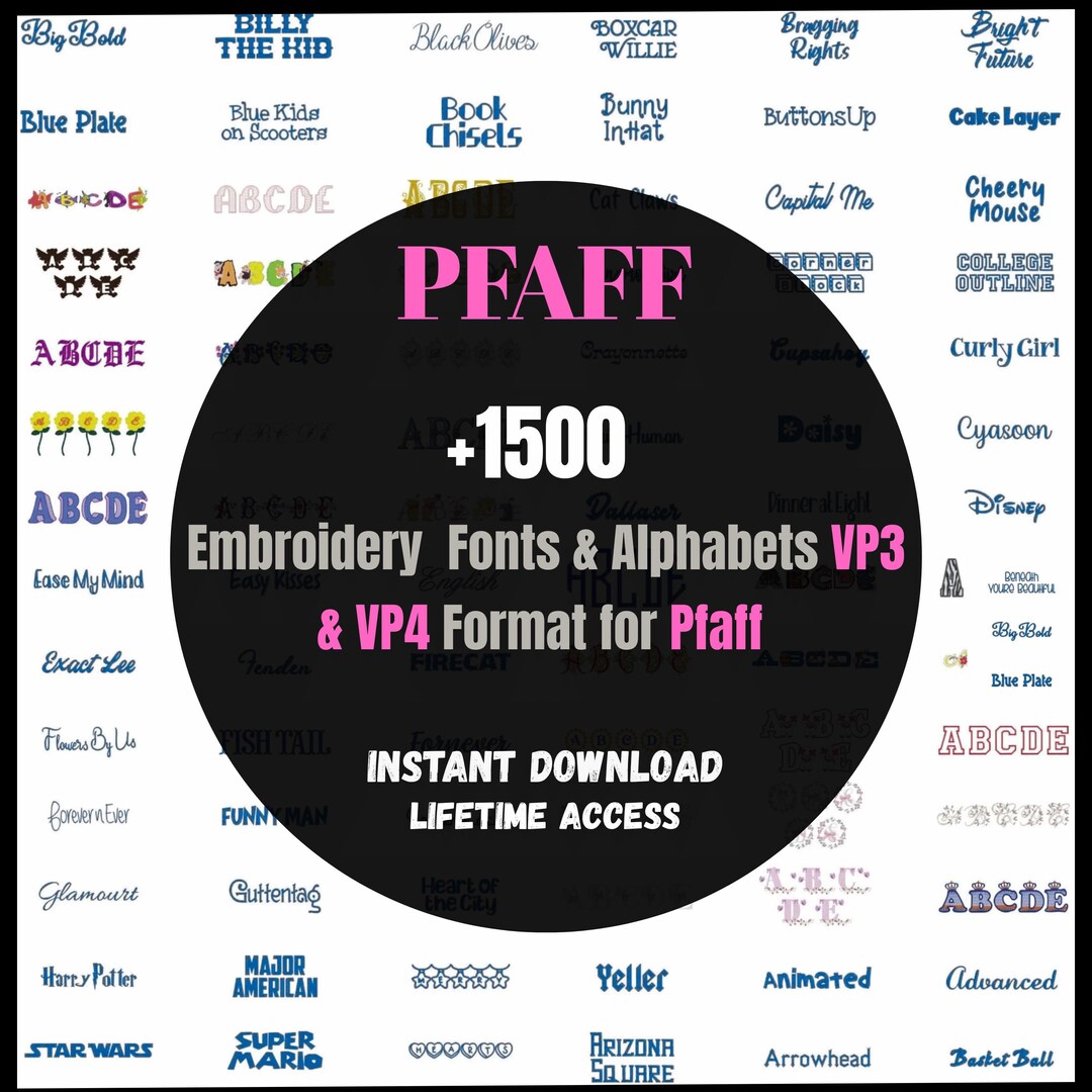 Machine Embroidery Fonts and Alphabets Designs for PFAFF – VP3 & VP4 ...