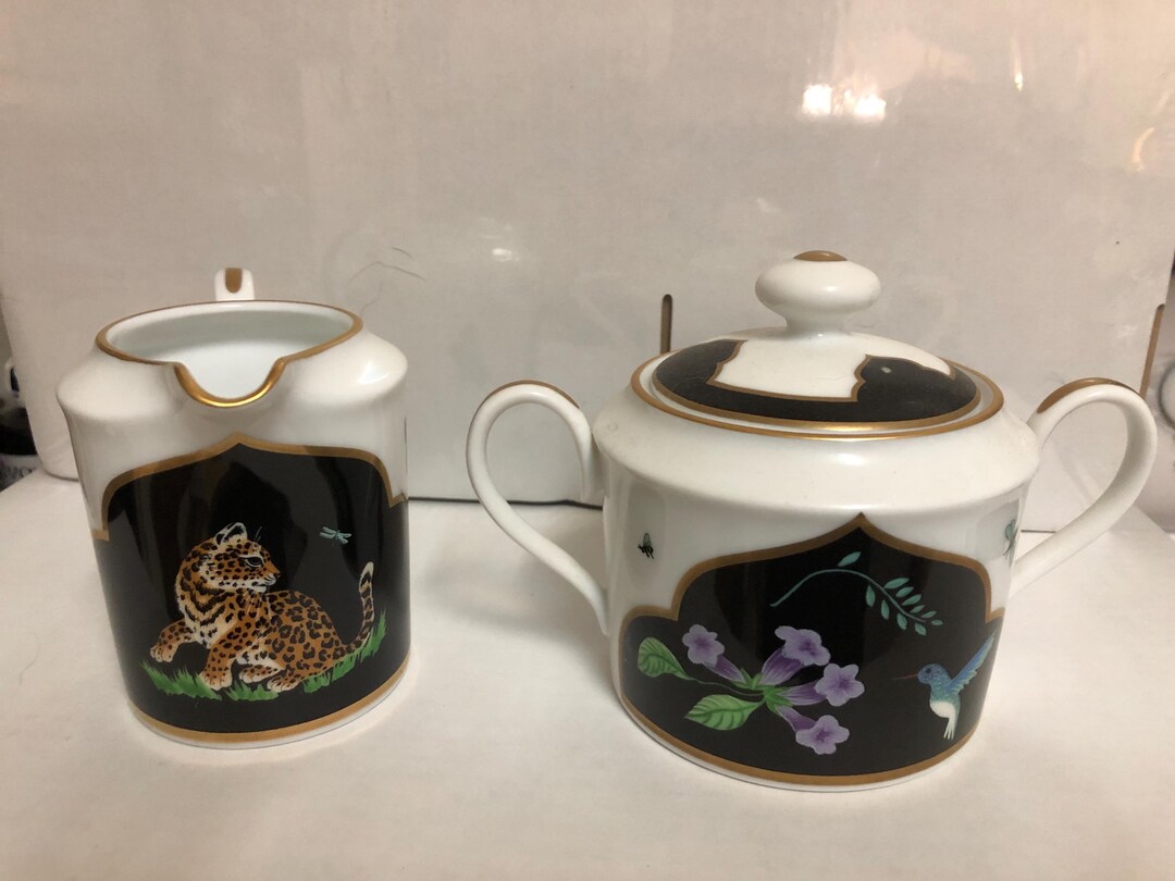 Jaguar Jungle Pattern by Lynn Chase, Sugar & Creamer With Lid - Etsy