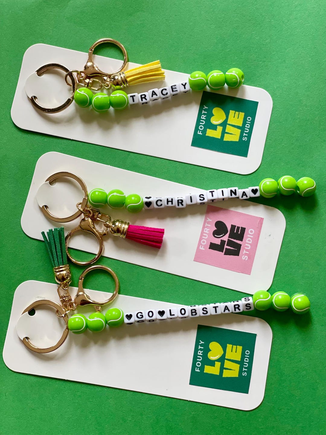 Personalized Tennis Ball Keychain/ Custom Beaded Tennis Ball Keychain ...