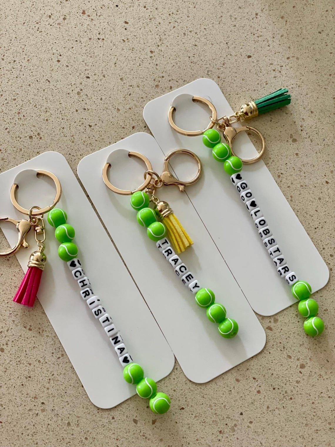 Personalized Tennis Ball Keychain/ Custom Beaded Tennis Ball Keychain ...