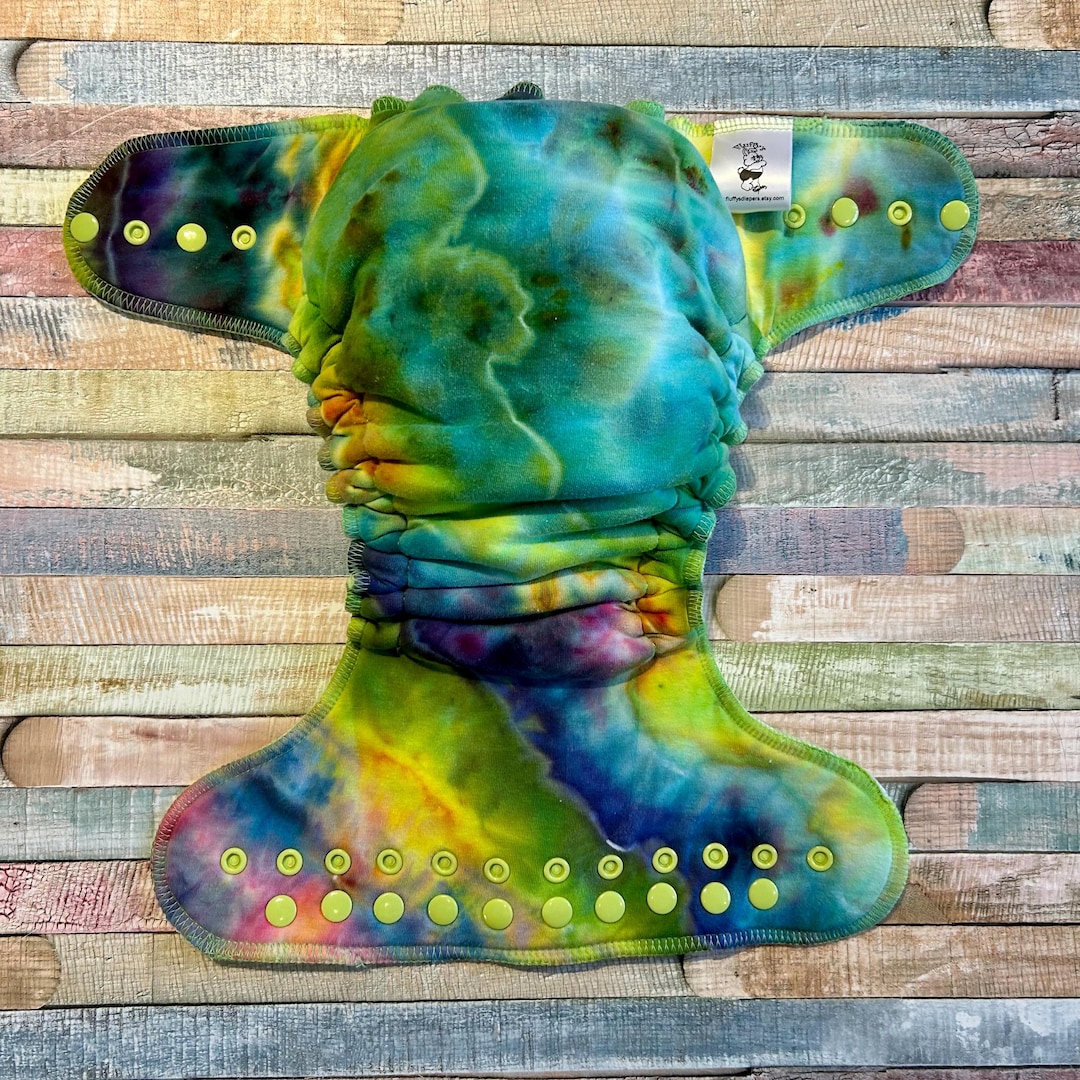 OS Rainbow Tie Dye Hybrid Fitted Diaper With Fold Down Rise, Ready to ...
