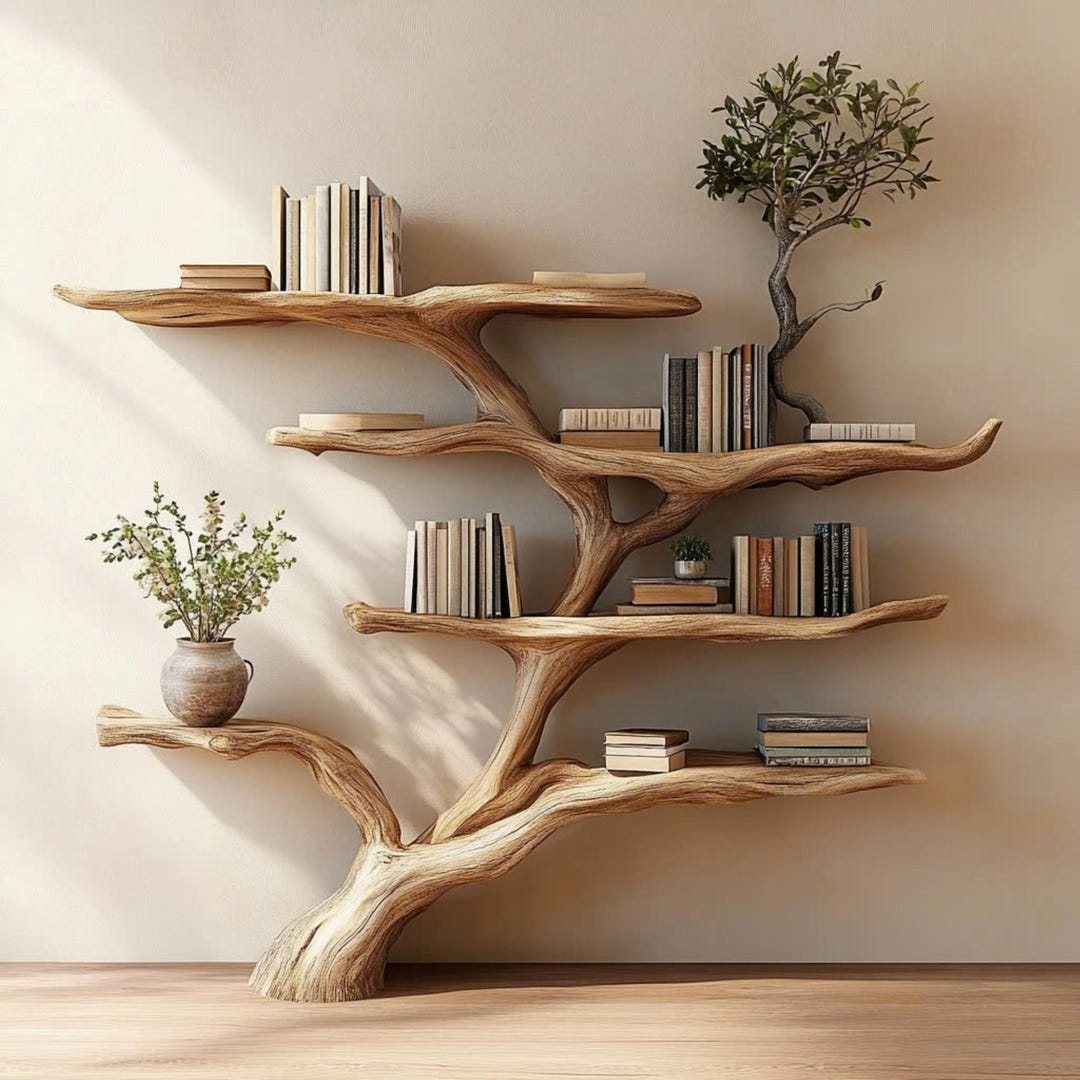 Rustic Tree Branch Bookshelves Unique Handcrafted Decor - Etsy