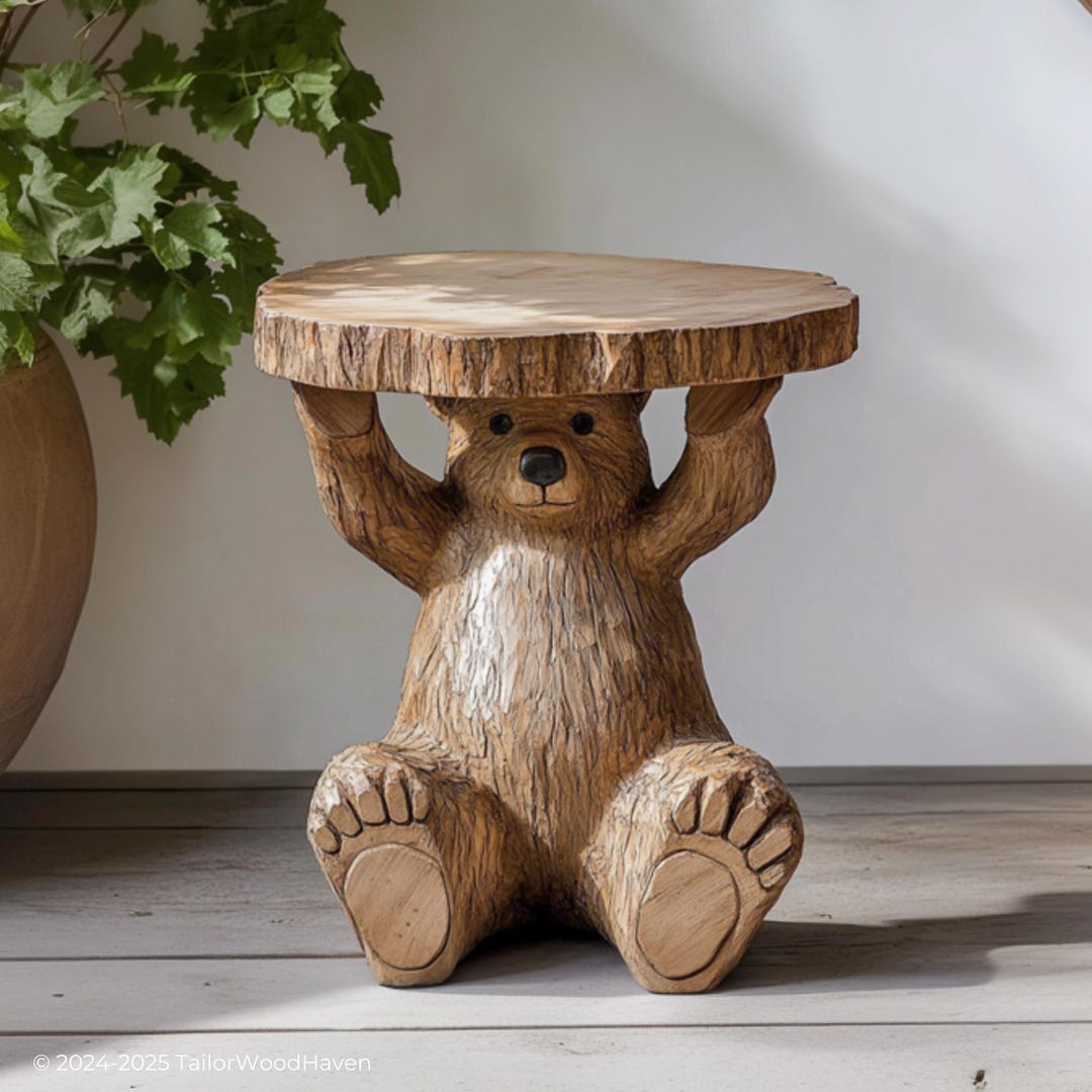 Bear Shaped Handcrafted Wood Side Table for Living Room - Etsy