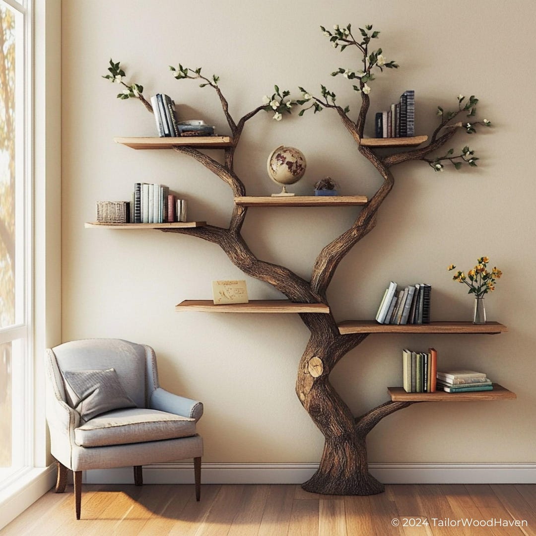 Dark Tree Branch Bookshelf Handcrafted Book Shelf - Etsy UK