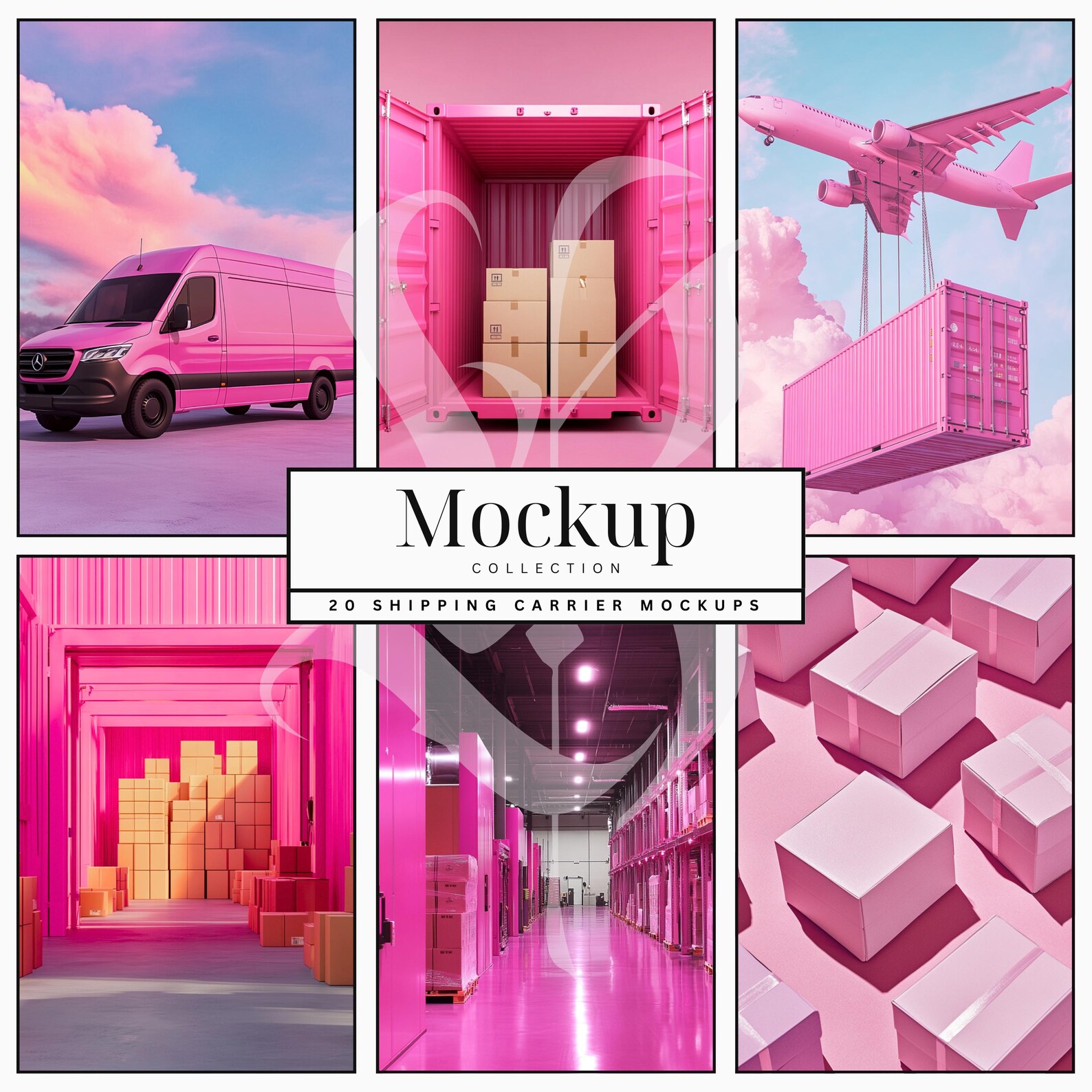 Pink Shipping Carrier Mockups | Luxury Canva Templates for Branding ...