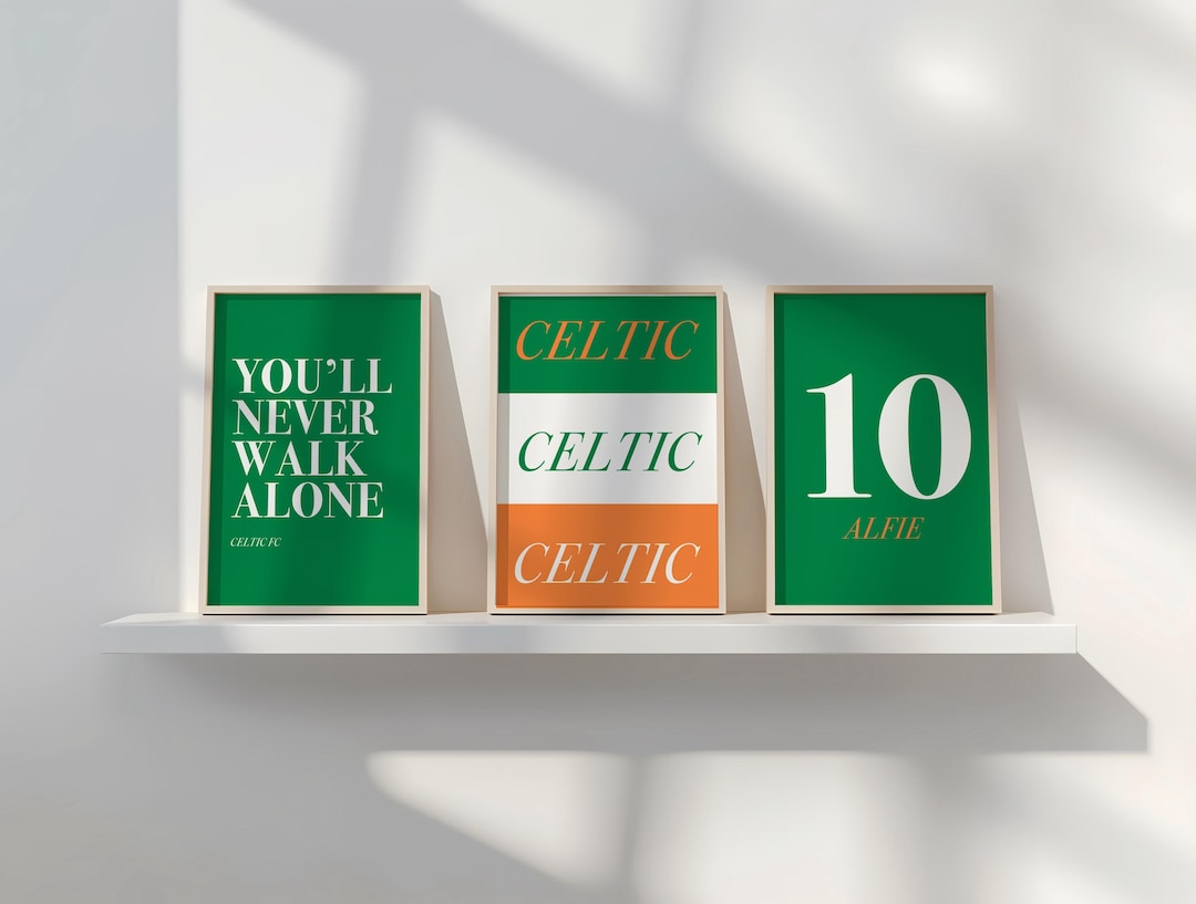Celtic FC Personalised Celtic Set of 3 Digital Print Poster, Celtic Fan ...