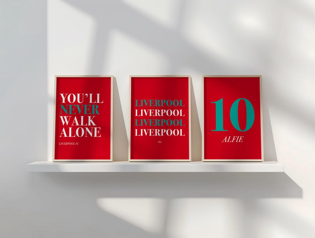 Liverpool FC Personalised Liverpool Set of 3 Digital Print Poster, LFC ...