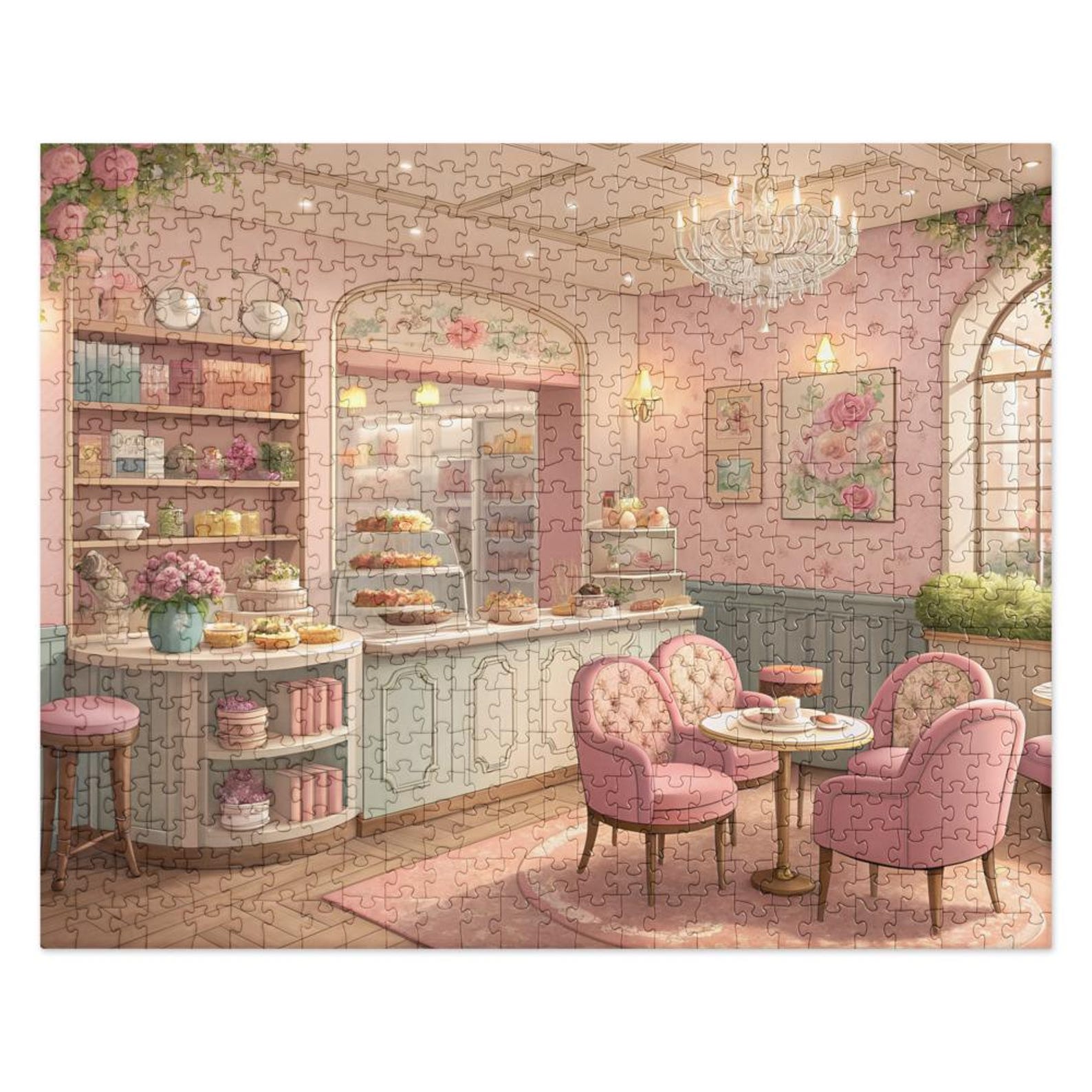 Charming Pink Cafe Jigsaw Puzzle – Cute Coffeehouse Scene, Adorable ...