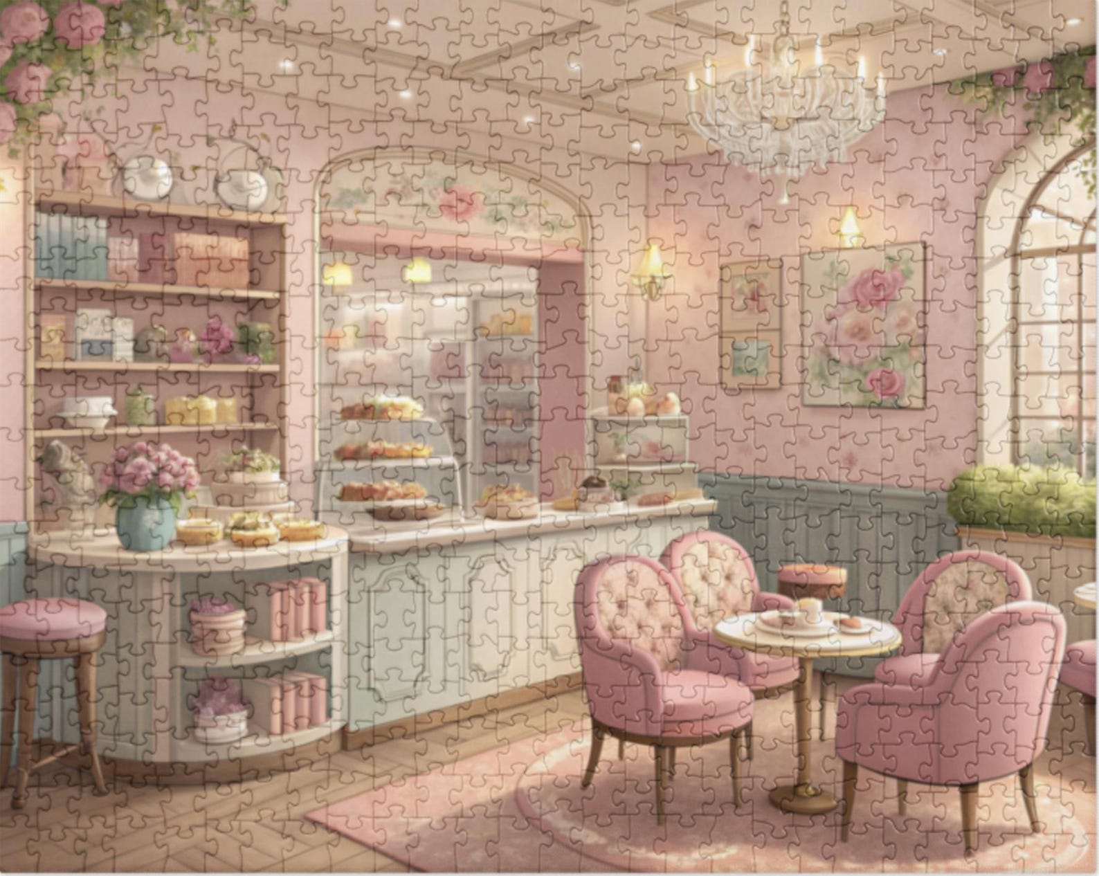Charming Pink Cafe Jigsaw Puzzle – Cute Coffeehouse Scene, Adorable ...