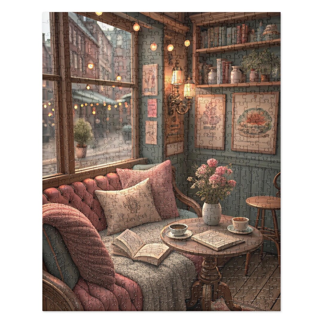 Cozy Cafe Reading Nook Jigsaw Puzzle: Book Lover Gift - Etsy