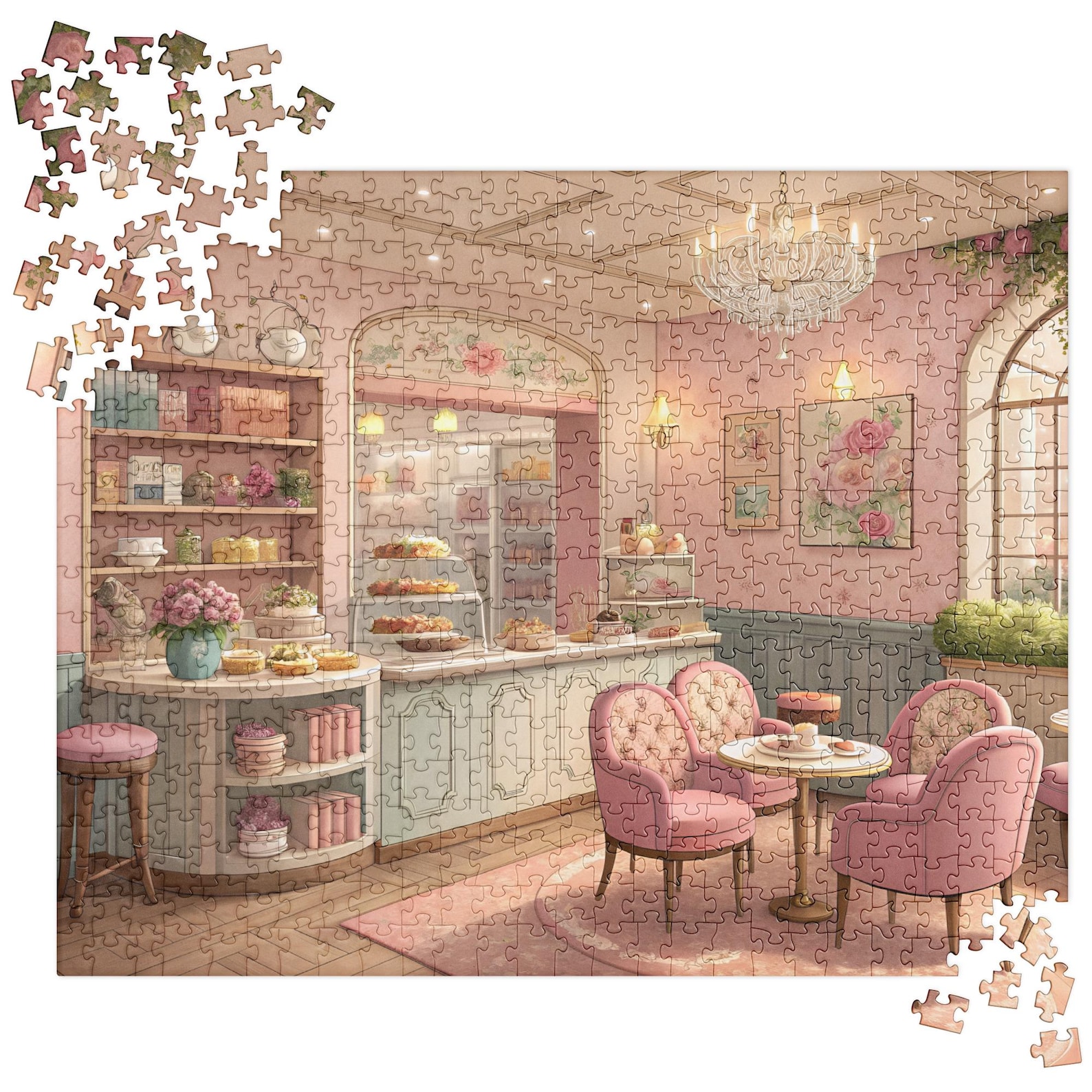 Charming Pink Cafe Jigsaw Puzzle – Cute Coffeehouse Scene, Adorable ...