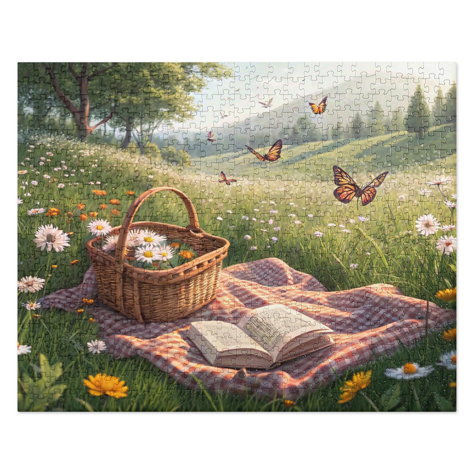 Meadow Flower Field Jigsaw Puzzle – Sunny Picnic Scene, Floral Puzzle ...