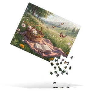 Meadow Flower Field Jigsaw Puzzle – Sunny Picnic Scene, Floral Puzzle ...