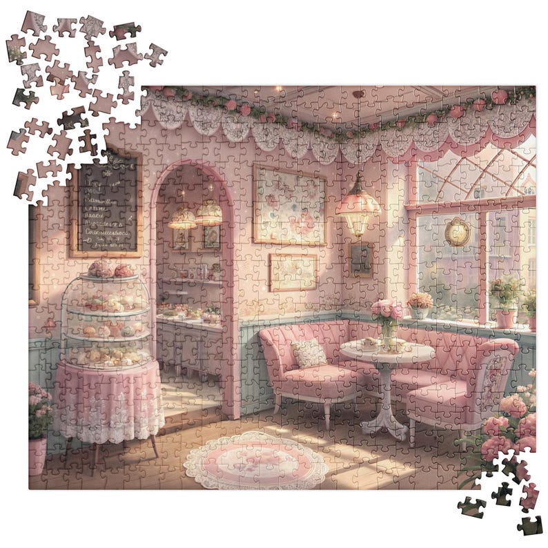 Sweet and Chic Pink Cafe Jigsaw Puzzle - Etsy