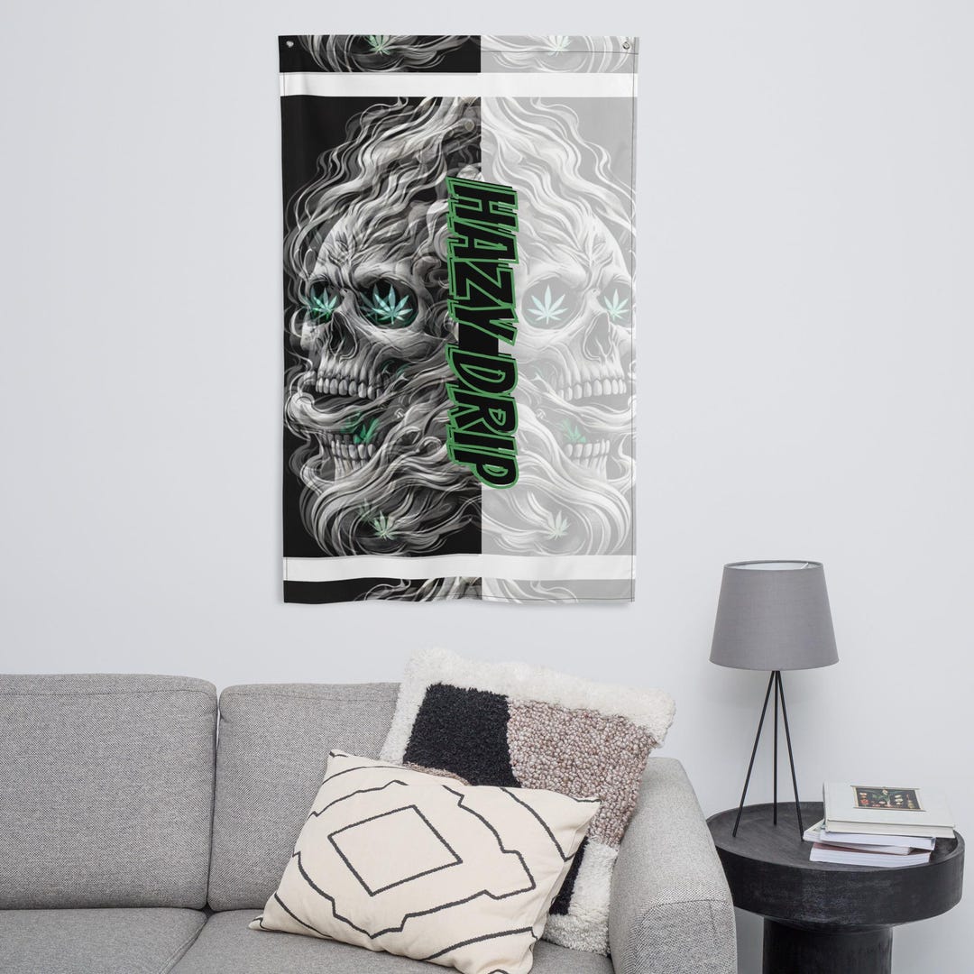 Hazy Drip Weed Smokers Skull Flag - Etsy