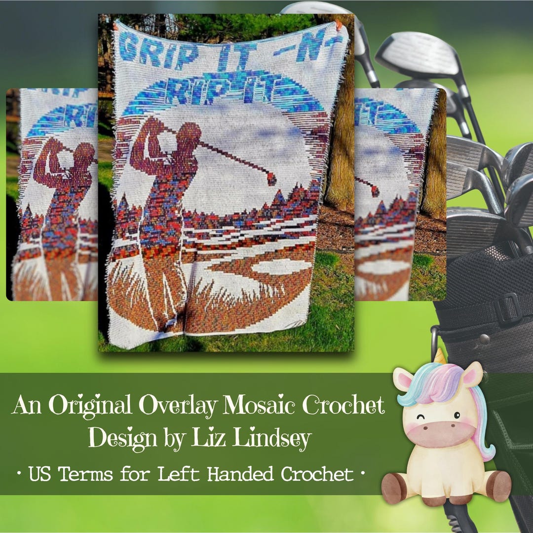 Golf Throw Mosaic Crochet Pattern: Golfer Swing Design | US Terms, Left ...