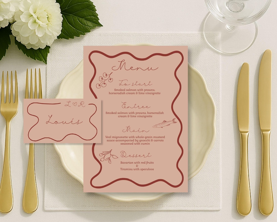 Double-sided MENU TEMPLATE | Wavy Edge Design | Hand-drawn Personalized ...