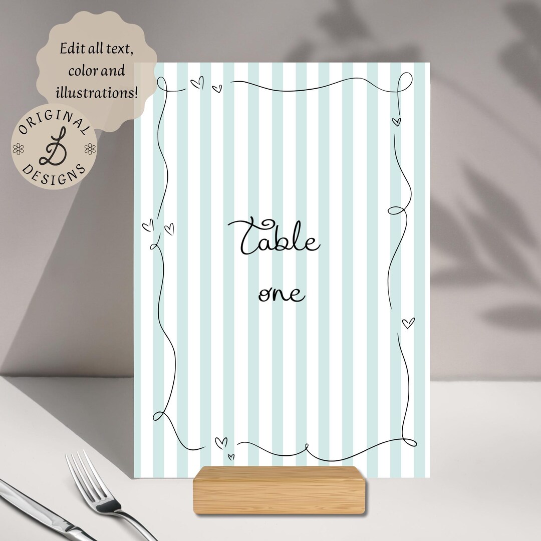 RECEPTION TABLE NUMBERS Template | Cute Heart Scribble Illustration ...