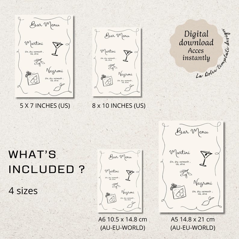 Bar Menu Template | Custom Cocktail | Hand Drawn & Handwritten ...