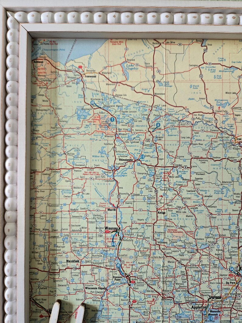 1974 Vintage Wisconsin Map in White Picture Frame - Etsy