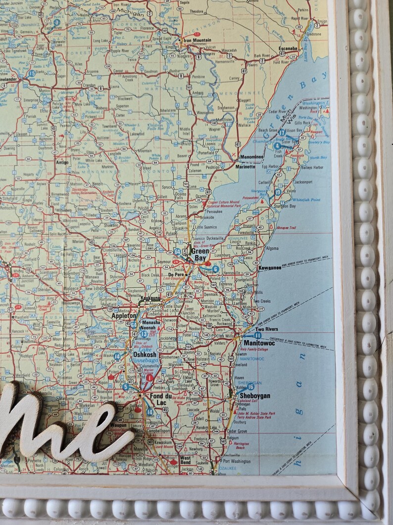 1974 Vintage Wisconsin Map in White Picture Frame - Etsy