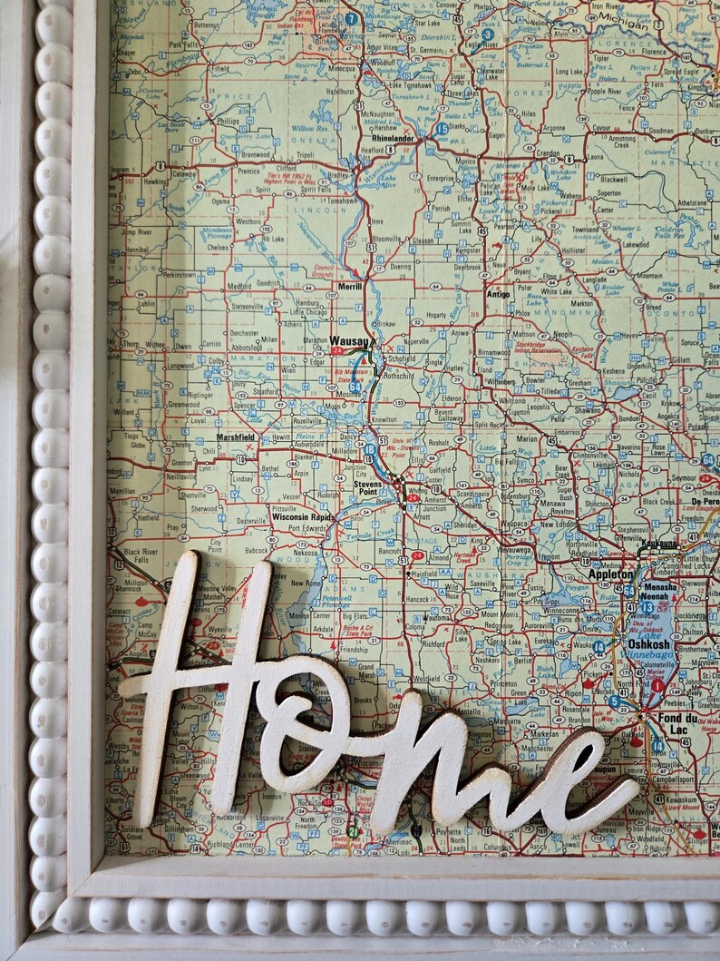 1974 Vintage Wisconsin Map in White Picture Frame - Etsy