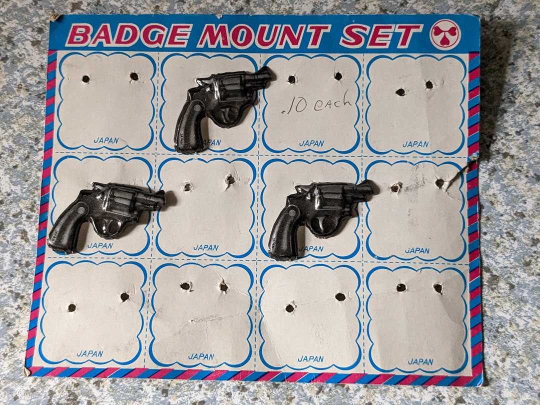Vintage Badge Mount Set - Tiny Lapel Pins - Shape of a Pistol - Marked ...