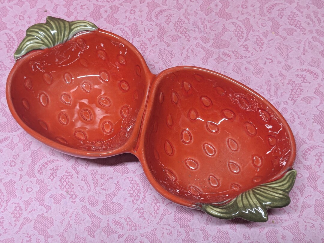 Double Strawberry Ceramic Divided Serving Dish - Glossy Glaze - Etsy