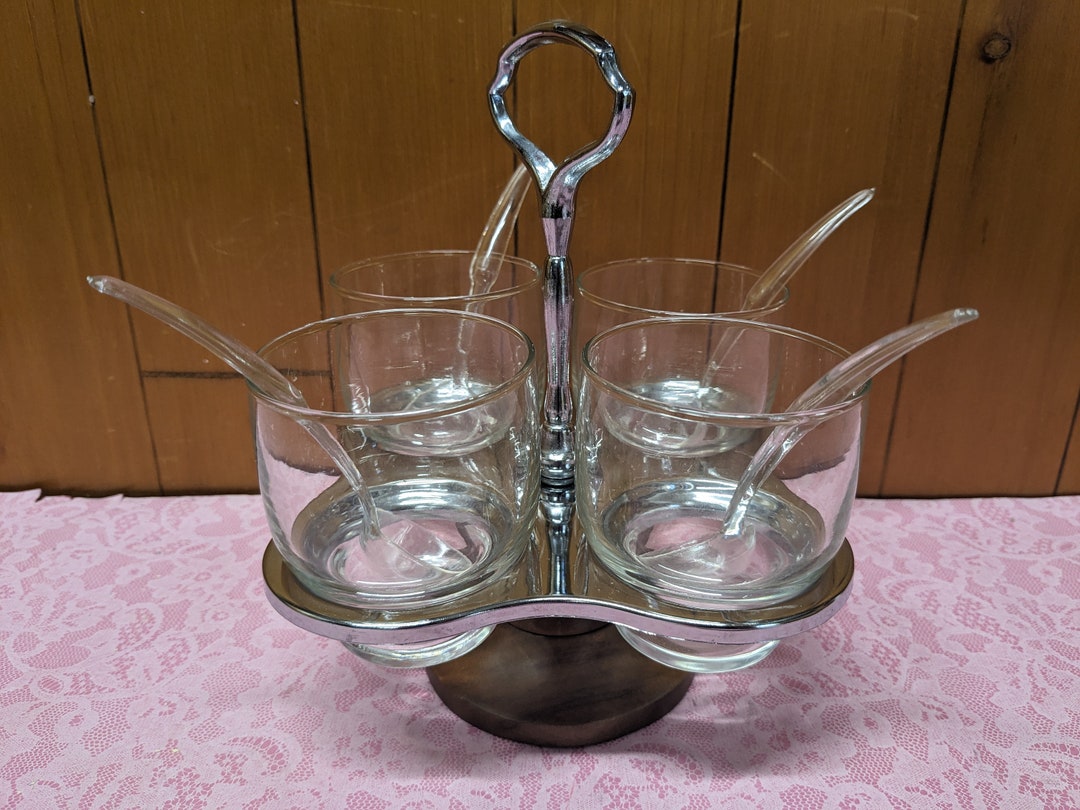 Vintage Stainless Steel Condiment Stand With 4 Glass Containers and ...