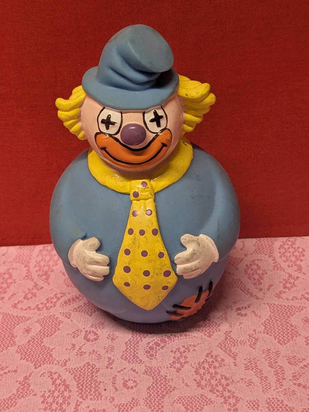 Vintage Rubber Wobbly - Round Bottom Roly-poly Clown With Squeaker - Etsy