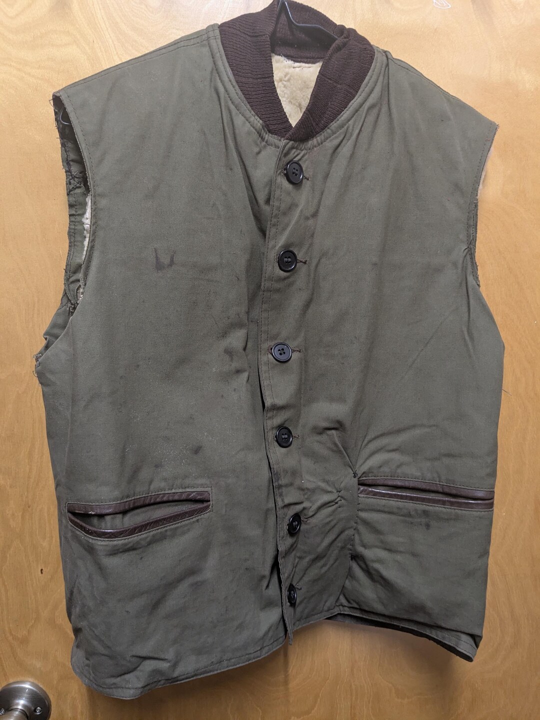 Vintage Altered Sherpa Lined Oil Cloth Hunting Outdoor Jacket No ...