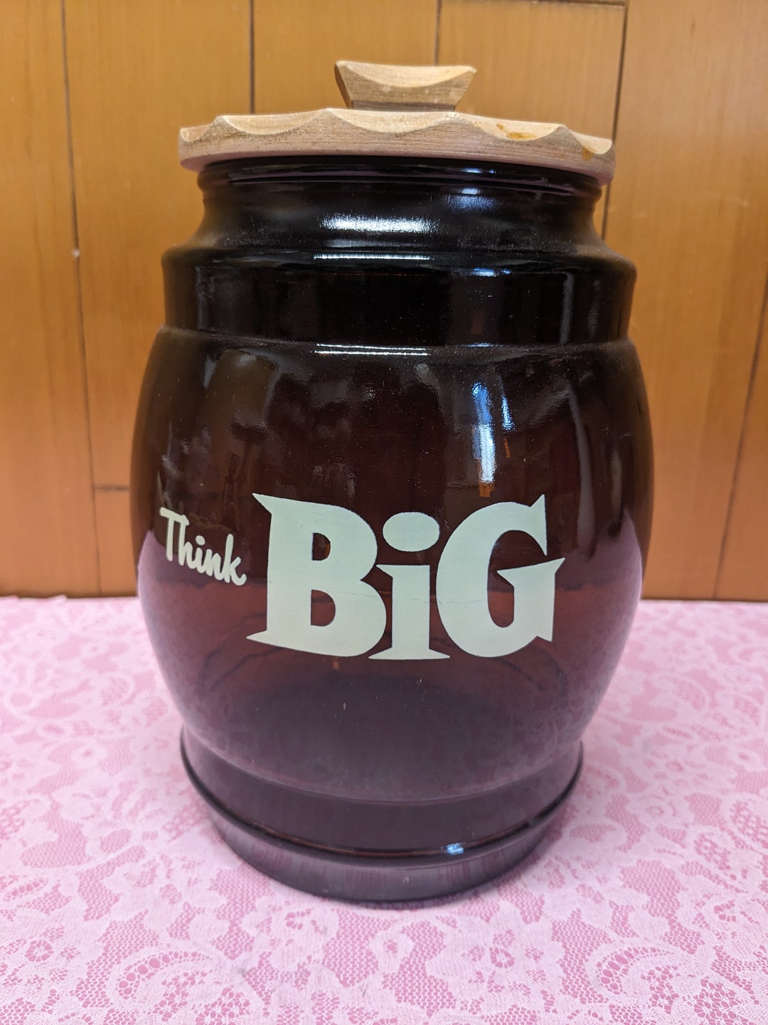 Vintage Siesta Ware Cookie Jar Brown Glass Beer Barrel With Wooden Lid ...