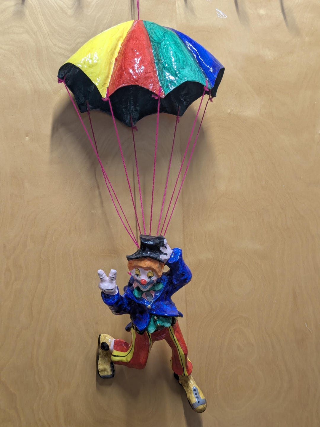 Vintage Paper Mache Hanging Clown With Parachute - Very Colorful - Etsy