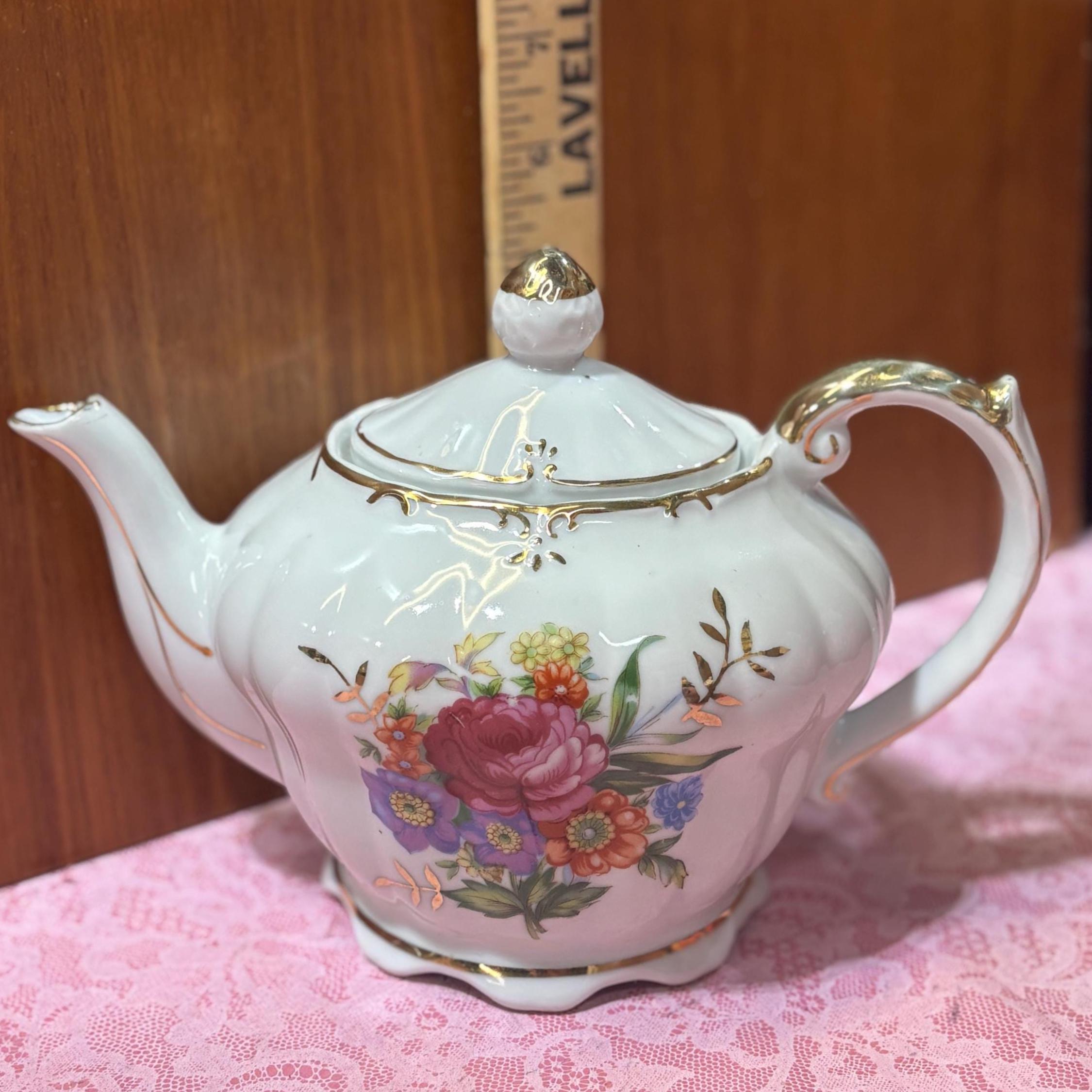 Vintage Musical Porcelain Tea Pot - Rose Motif With Gold Trim - Etsy